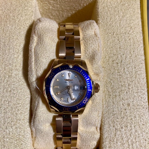 Invicta | Accessories | Invicta Womens Gold Watch With Blue Accents ...